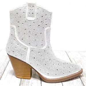 Shoes | New Women White Rhinestone Blingy Cowboy Western Ankle Boots ...